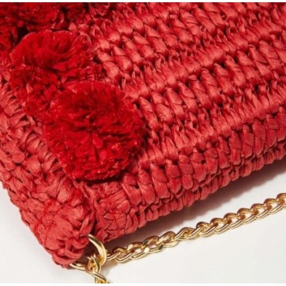 LOFT | Bags | Nwt Loft Pom Pom Crossbody Straw Woven With Gold Chain ...